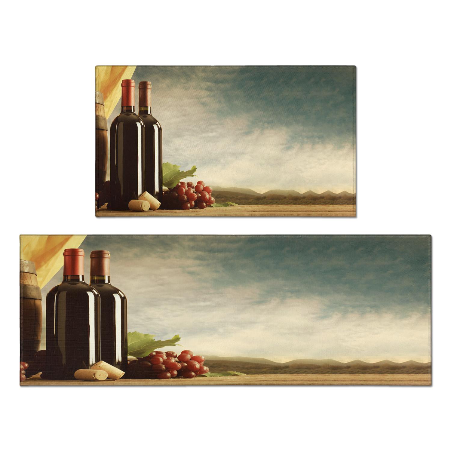Practical and Romantic Red Wine Kitchen Rugs, Non-Skid, Set of 2 ...