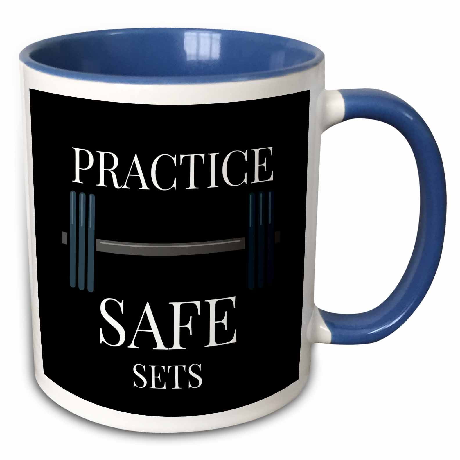 Practice safe sets, white letters with a picture of a weight bar 11oz ...