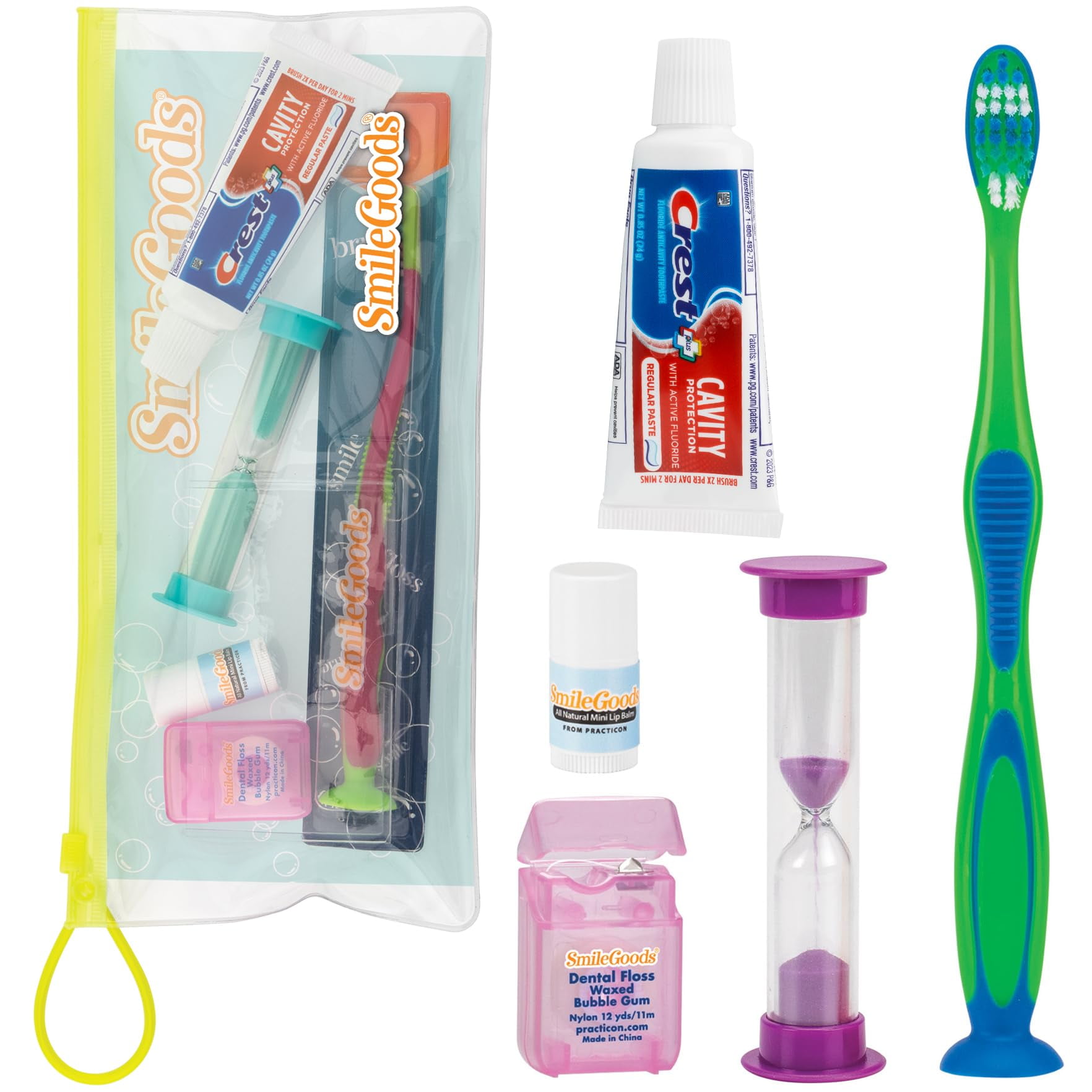 Practicon Child Deluxe Dental DHF10 Care Kit, Travel Size Bundle w/Toothbrush, Crest Toothpaste ...