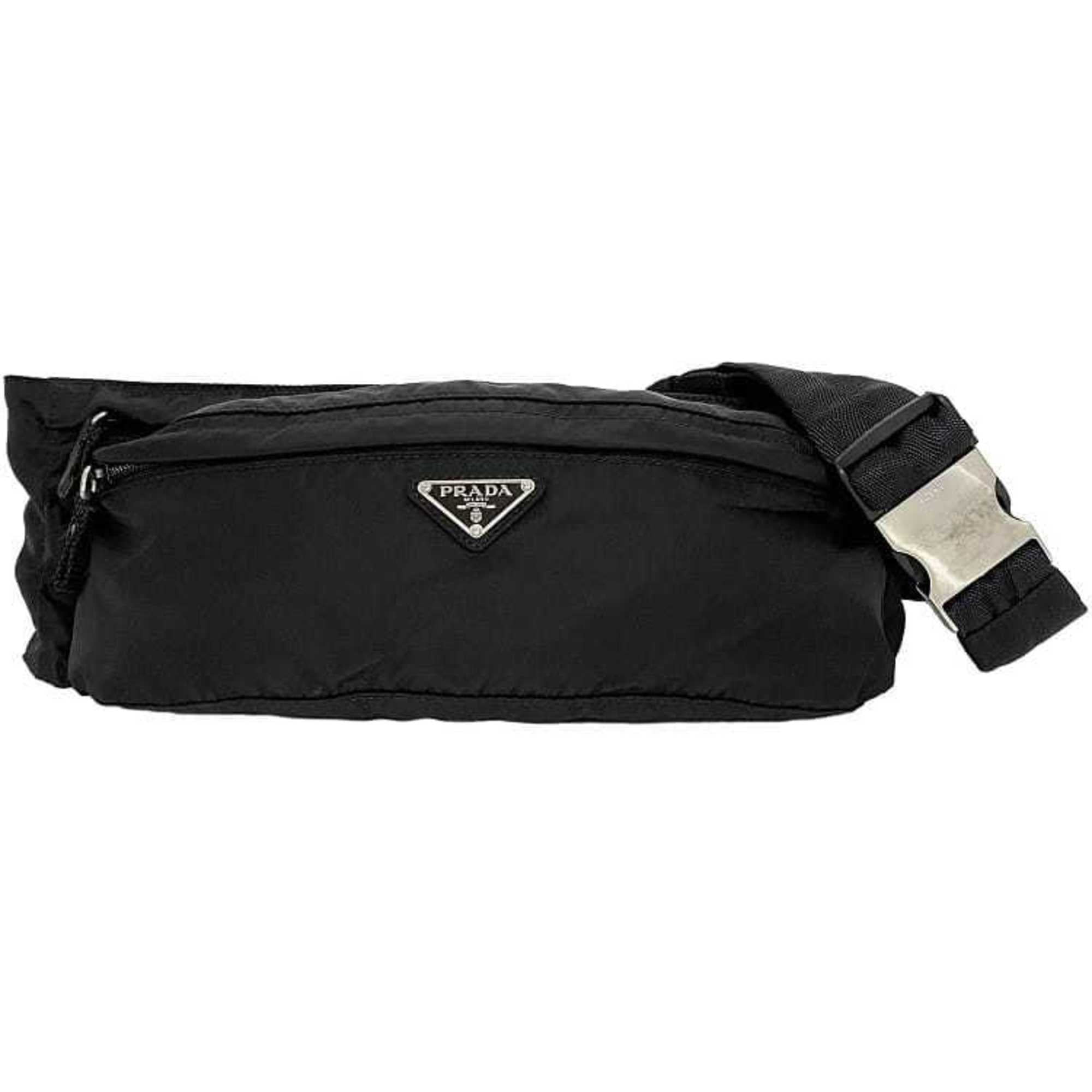 Pre-Owned Prada Body Bag Black Tessuto 2VL132 Belt Nylon PRADA Triangle ...