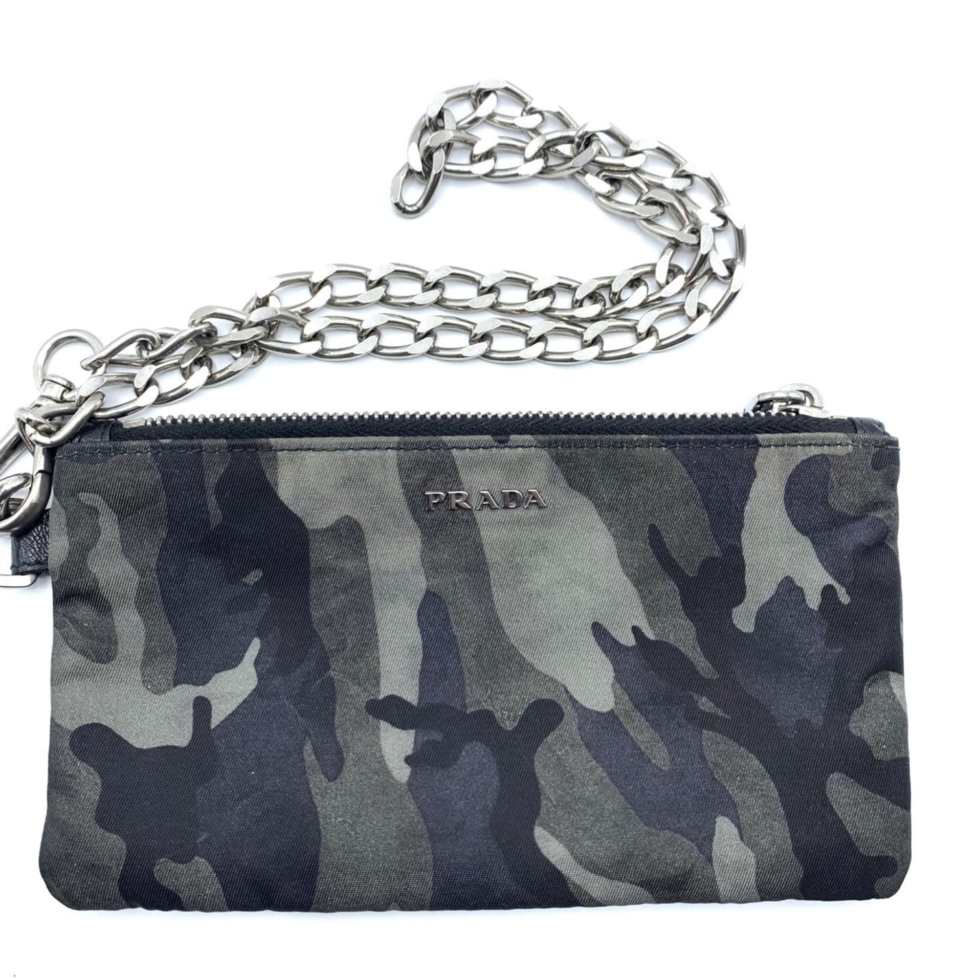 Pre-Owned Prada Chain Wallet/Coin Case Pouch Tessuto Nylon Camouflage ...