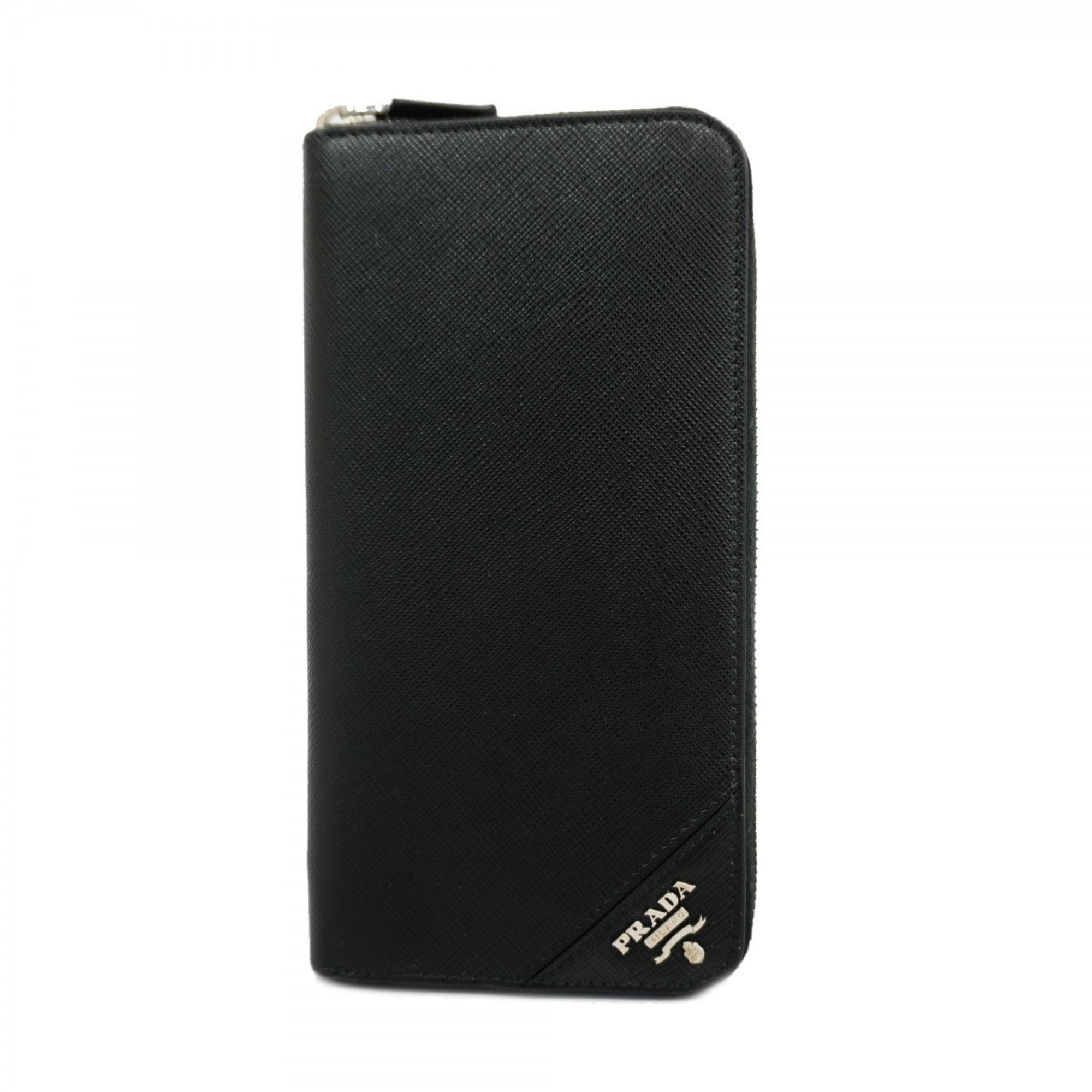 Pre-Owned Prada Long Wallet Saffiano Leather Black Men's (Good ...