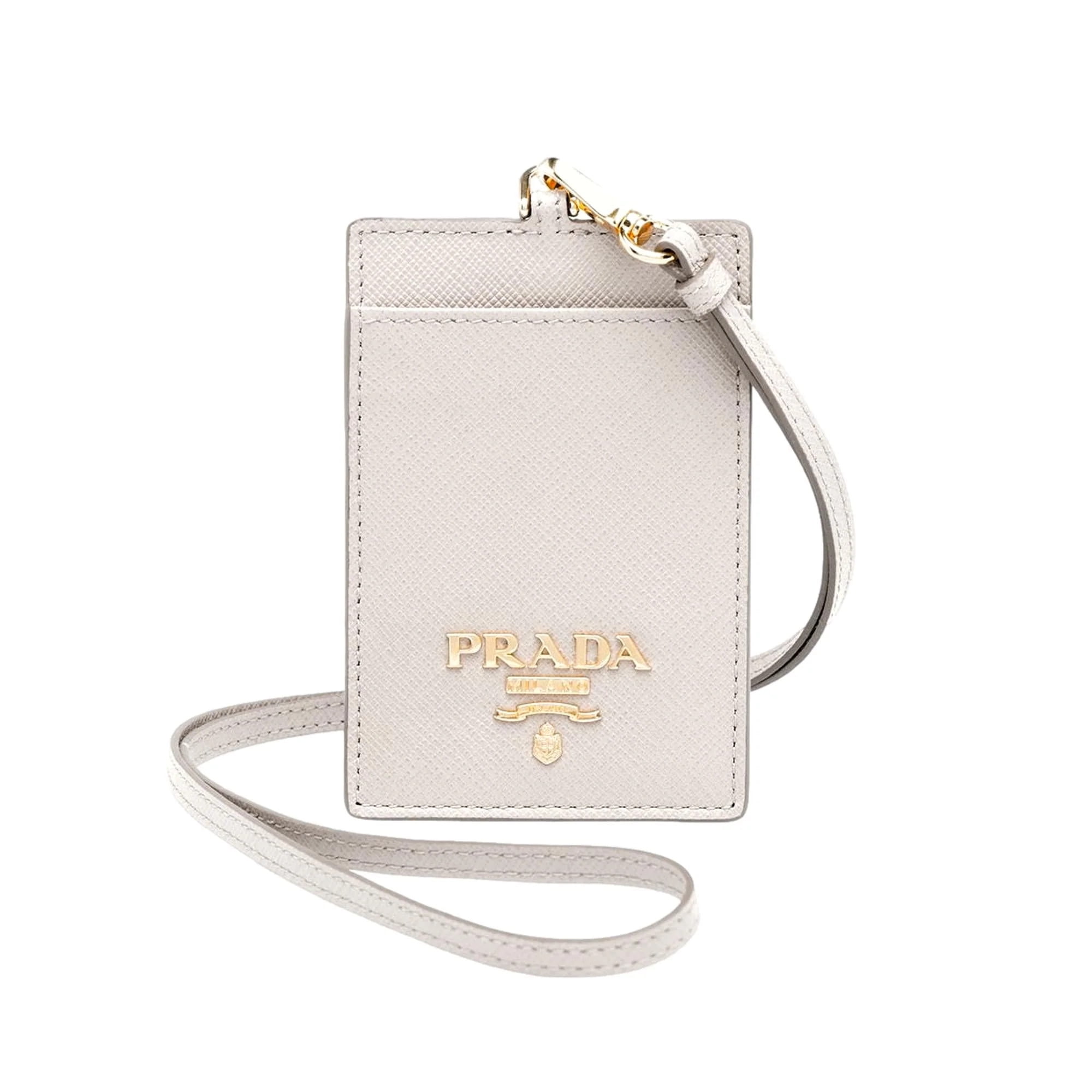 Prada Saffiano Ivory Leather Logo Plaque ID Cardholder Lanyard - Walmart.com