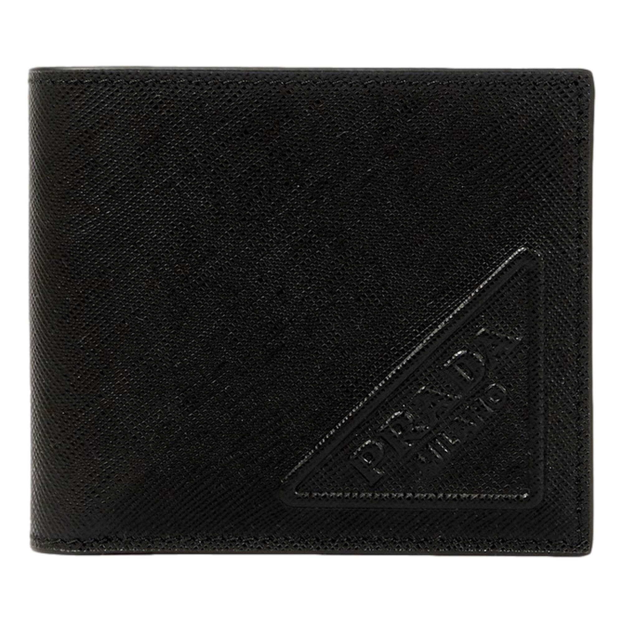 Prada Saffiano Leather Bifold Card Wallet Triangle Embossed Logo Black ...