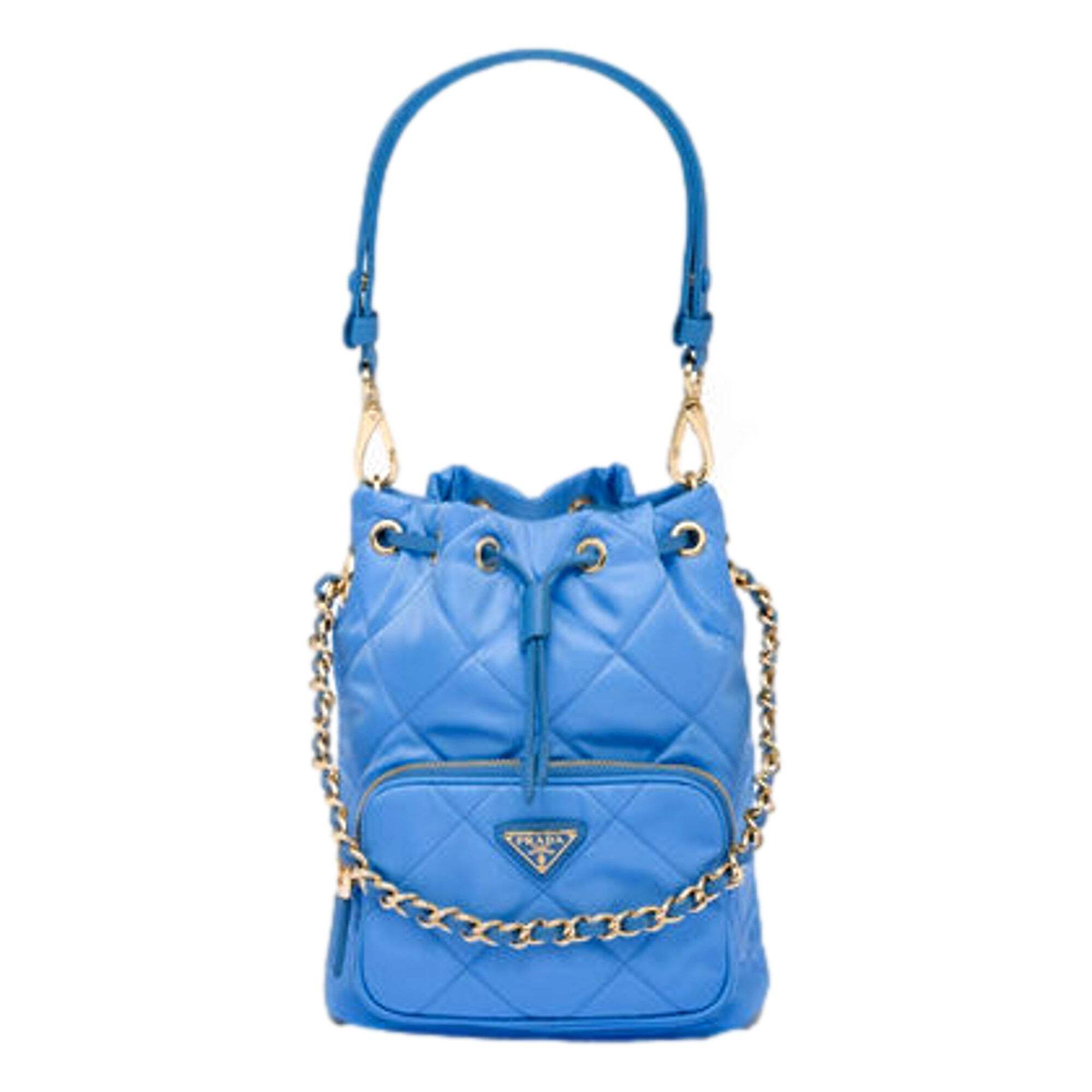 Prada Tessuto Nylon Pervinca Blue Duet Drawstring Quilted Bucket Bag ...