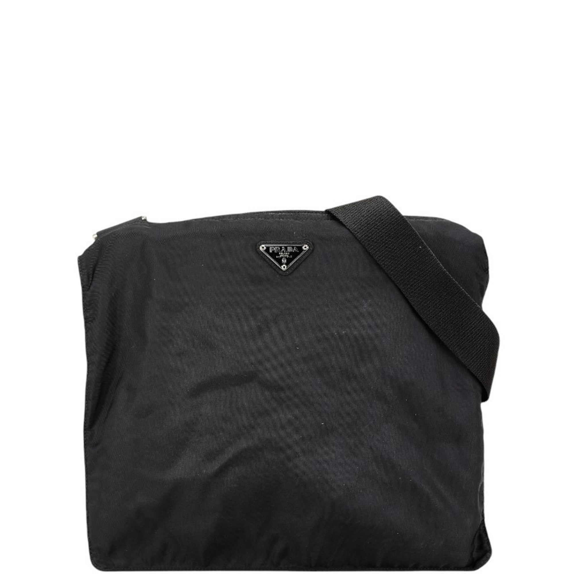 Pre-Owned Prada Triangle Plate Shoulder Bag Black Nylon Women's PRADA ...