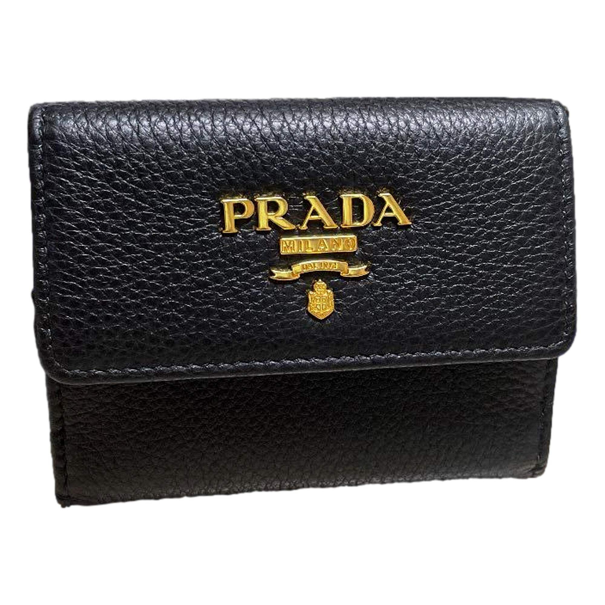 Prada Vitello Grain Nero Black Bifold ID Holder Snap Wallet - Walmart.com
