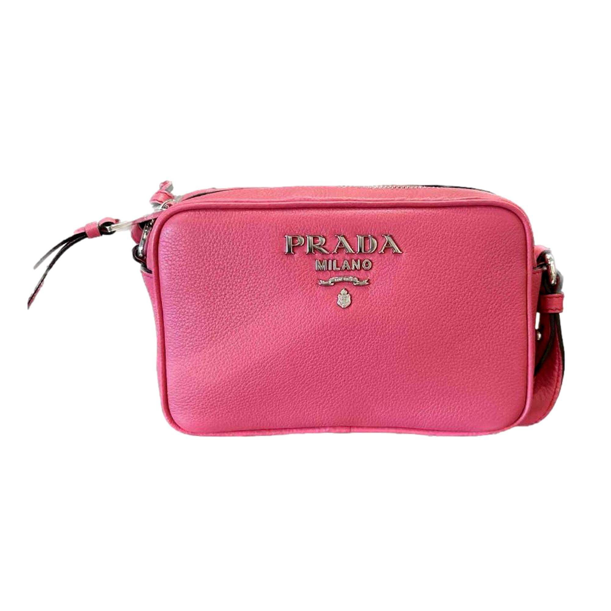 Prada Vitello Phenix Pink Leather Silver Logo Small Camera Crossbody ...