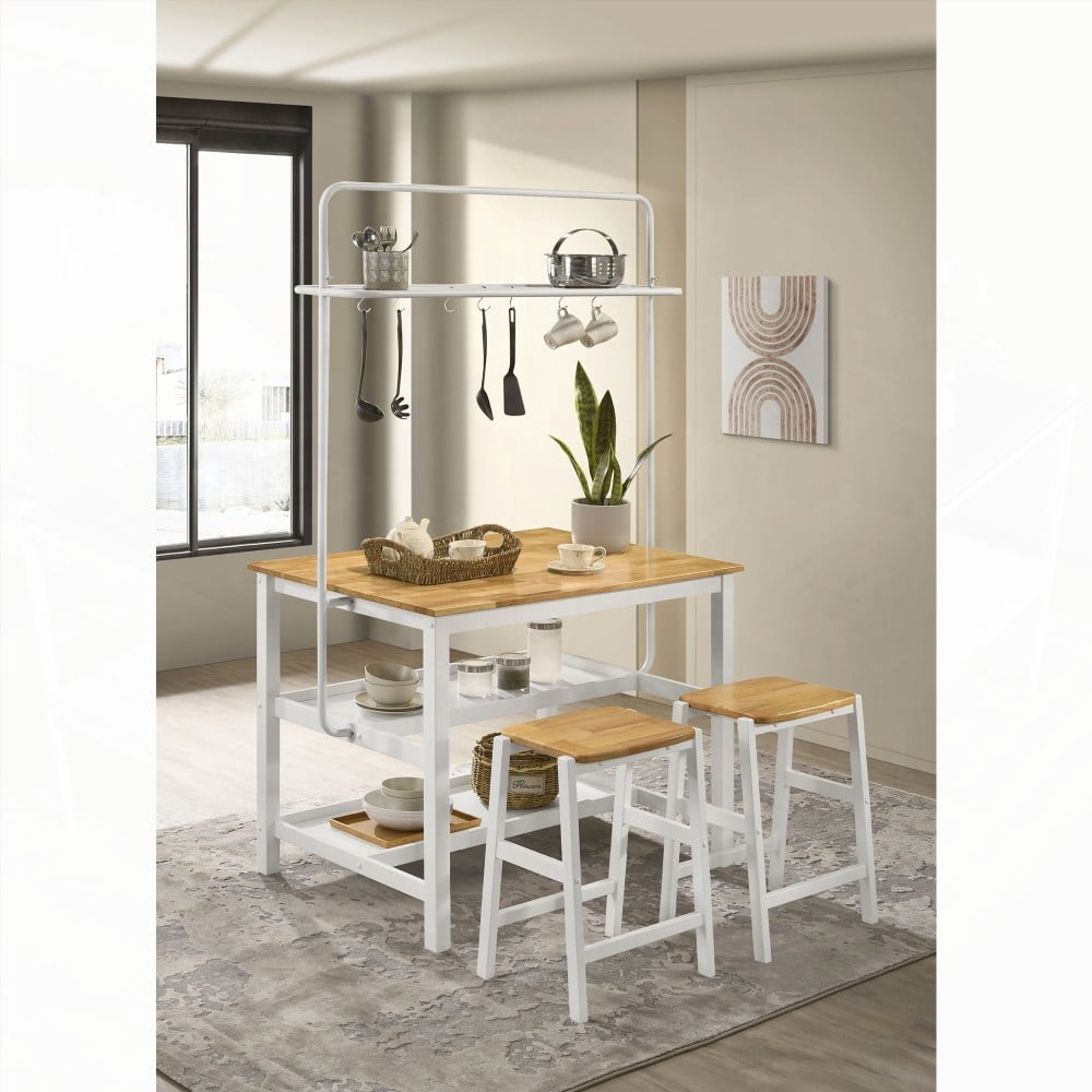 Prager White 3-piece Kitchen Island Set with Overhead Rack & Shelves ...