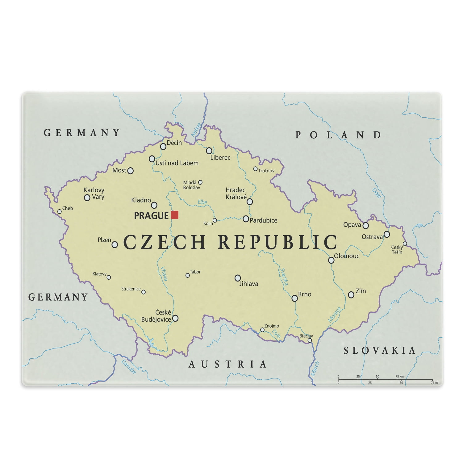 Prague Cutting Board, Political Map of a European Country with National ...
