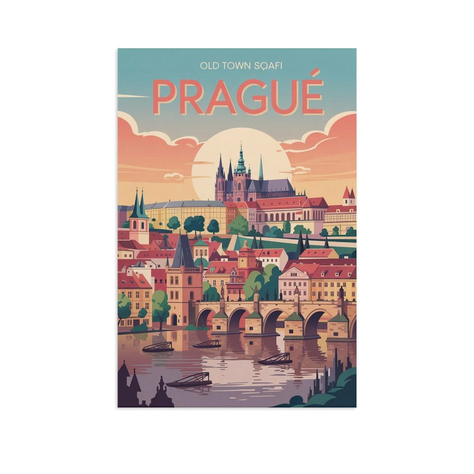 Prague Retro Travel Poster Vintage Czech City Tourism Wall Art Print ...