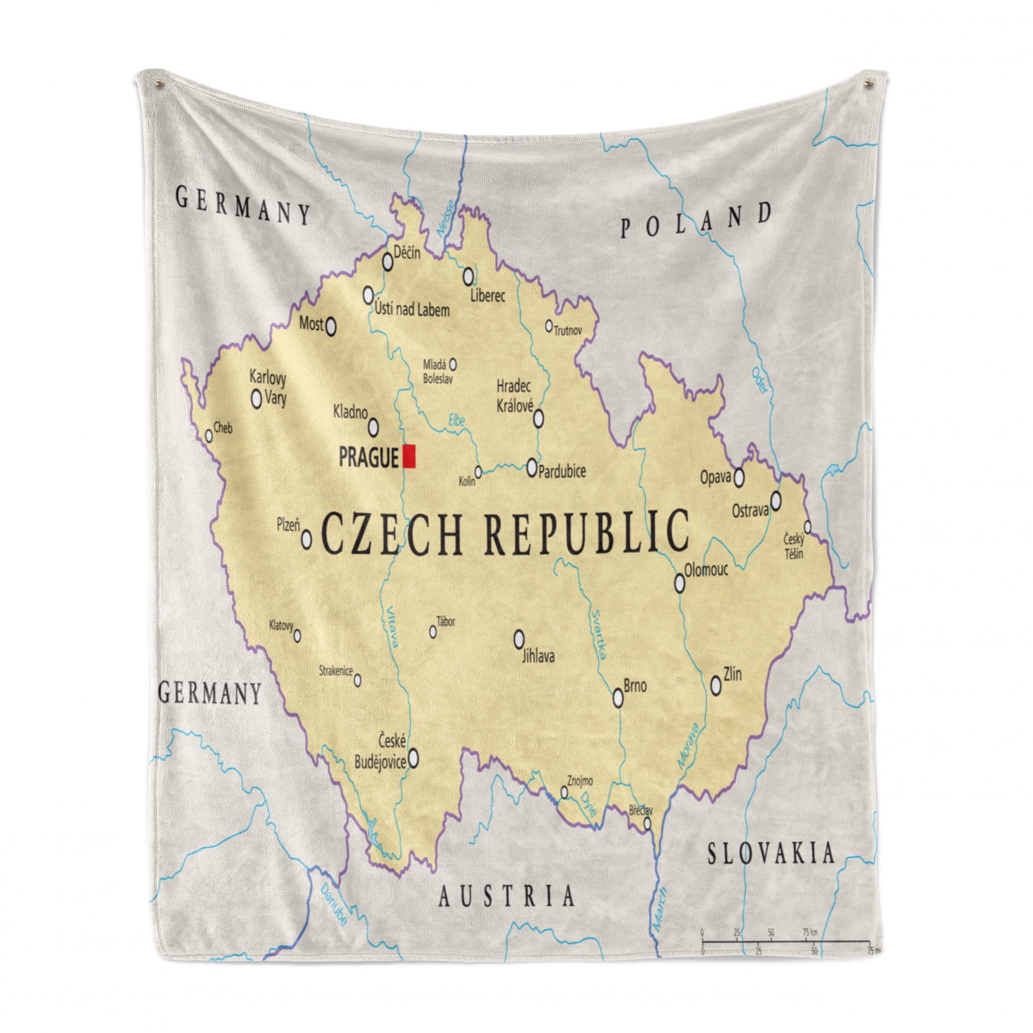 Prague Soft Flannel Fleece Blanket, Political Map of a European Country ...