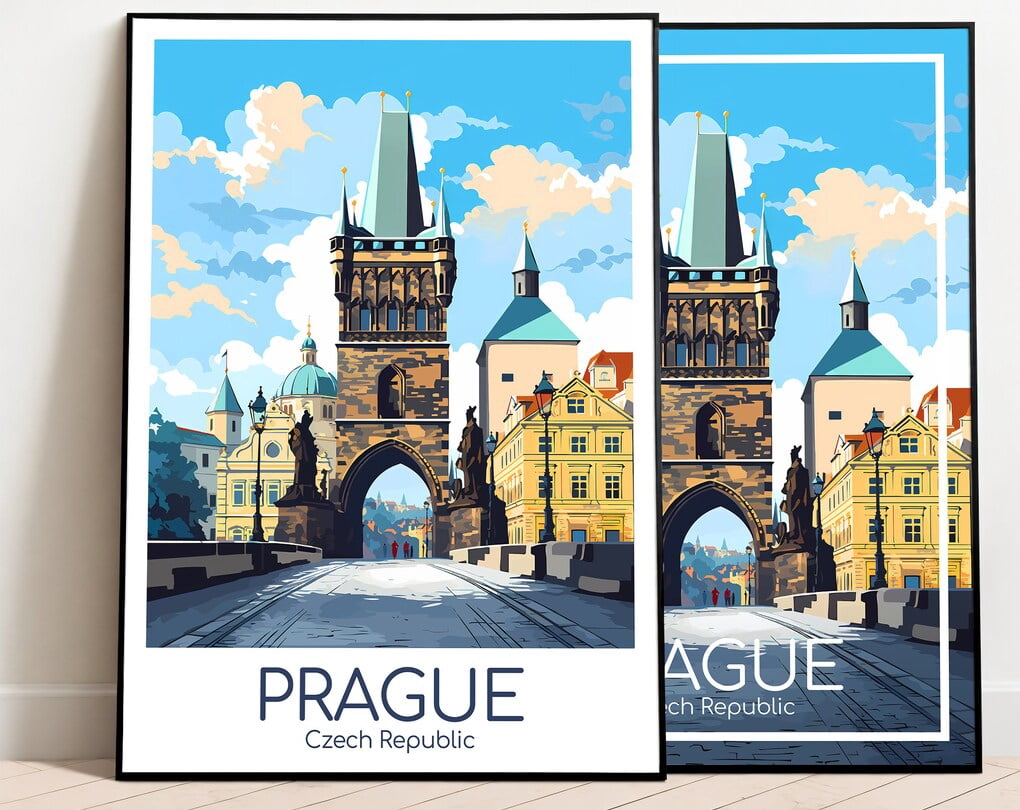 Prague Travel Poster Charles Bridge Prague Poster Wall Art Czech ...