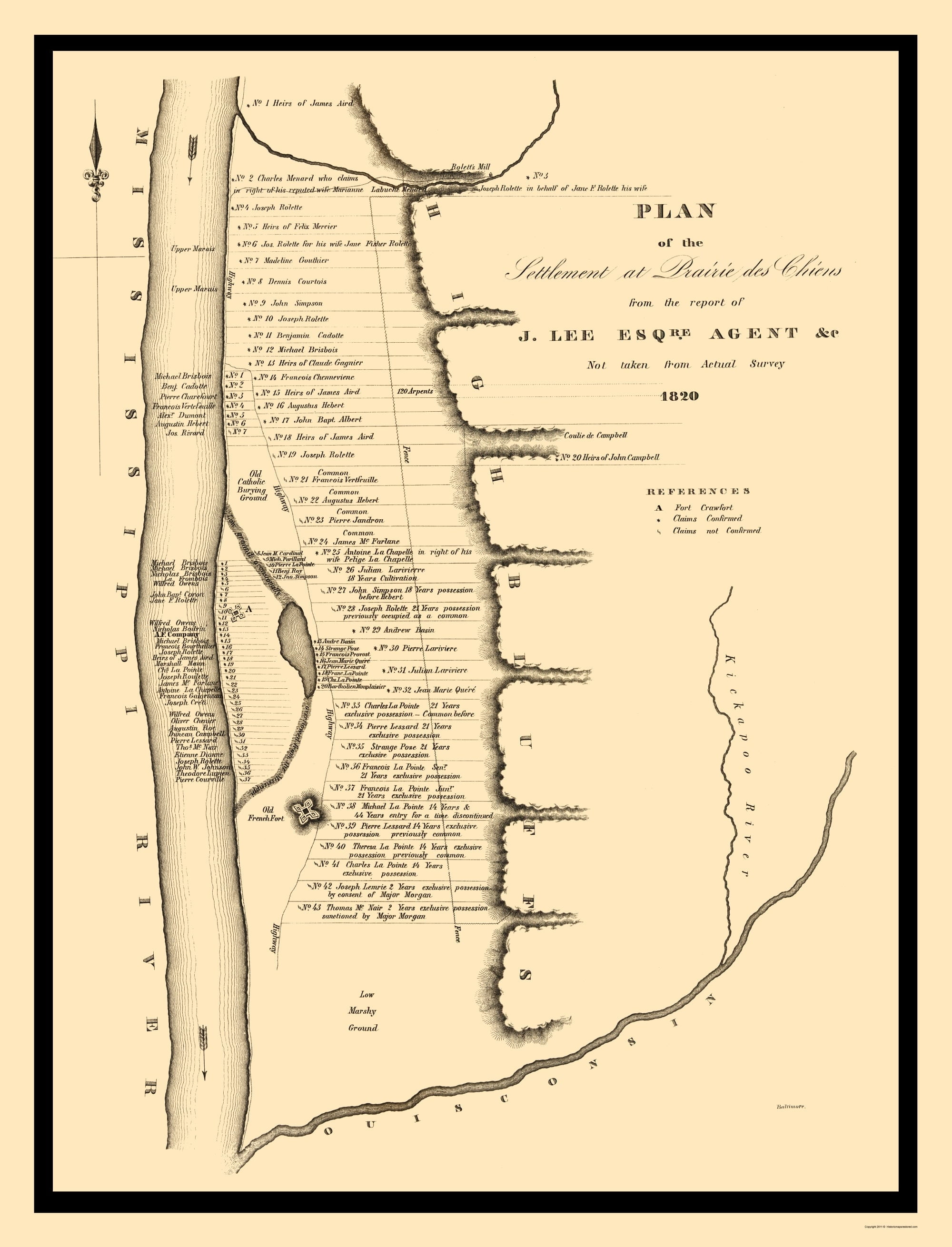 Historic City Map - Prairie Du Chien Wisconsin - Lee 1820 - 23 x 30.13 ...