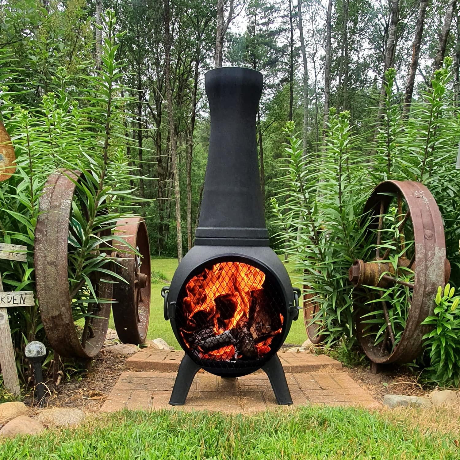 Prairie Fire Chiminea Outdoor Fireplace - Wood Burning Cast Aluminum ...