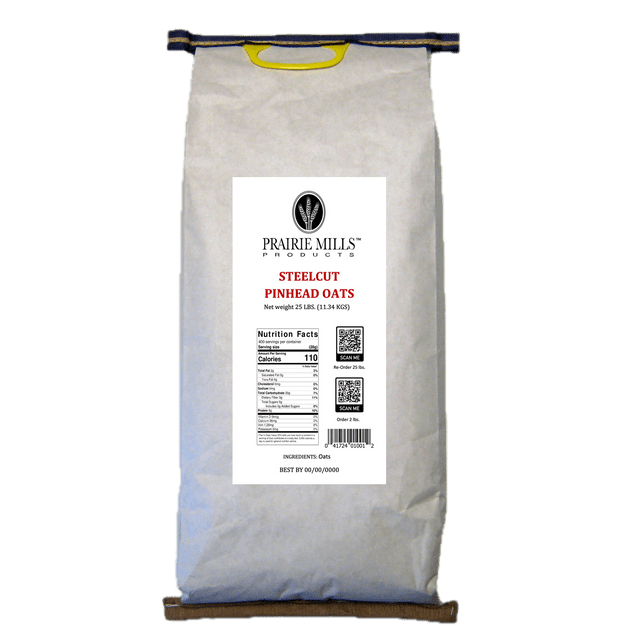 Prairie Mills Baking Steelcut Pinhead Oatmeal, 25lb Bag in Box ...