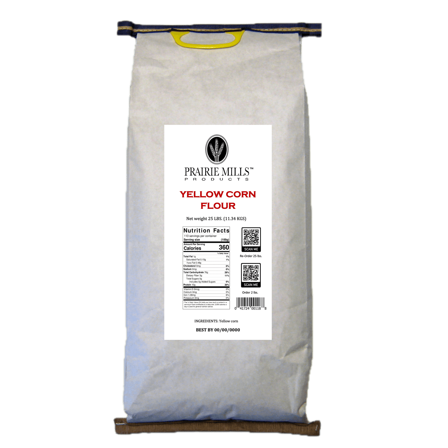 Prairie Mills Yellow Cornmeal Maize Flour, 25lb Bag in Box, Raw, Grown ...
