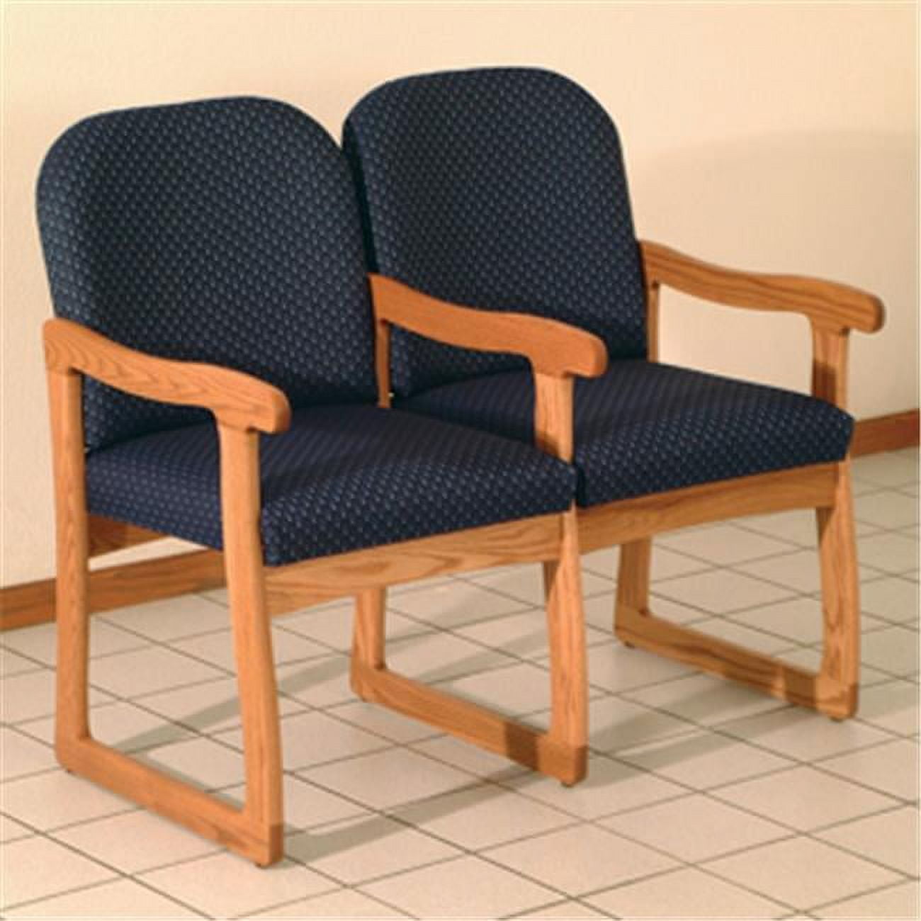 Prairie Two Seat Chair with Center Arms in Medium Oak - Arch Blue ...