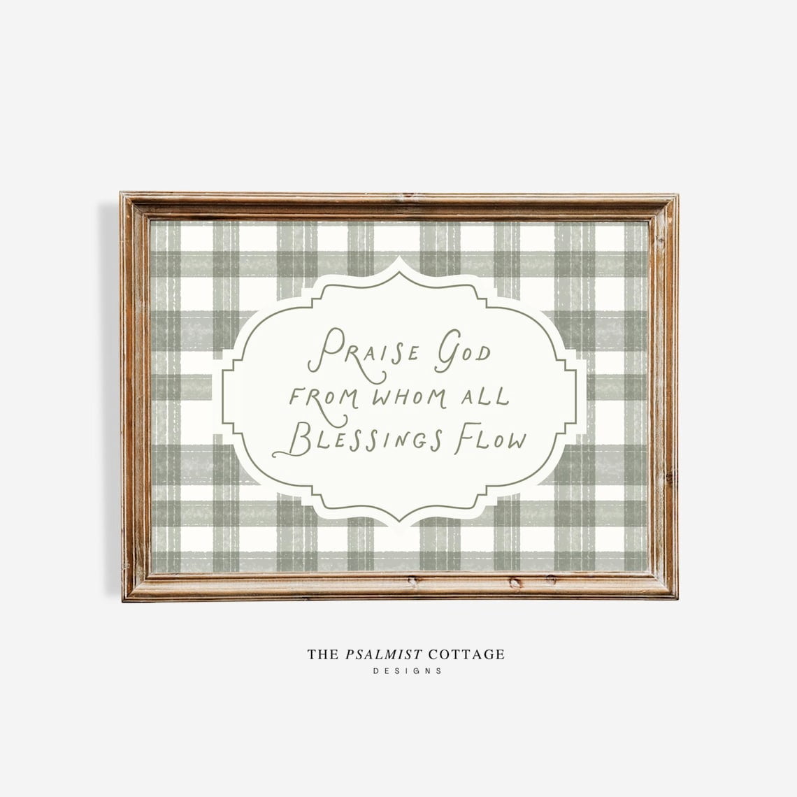 Praise God Doxology Hymn Art Print Sage Green Gingham Bible Verse ...