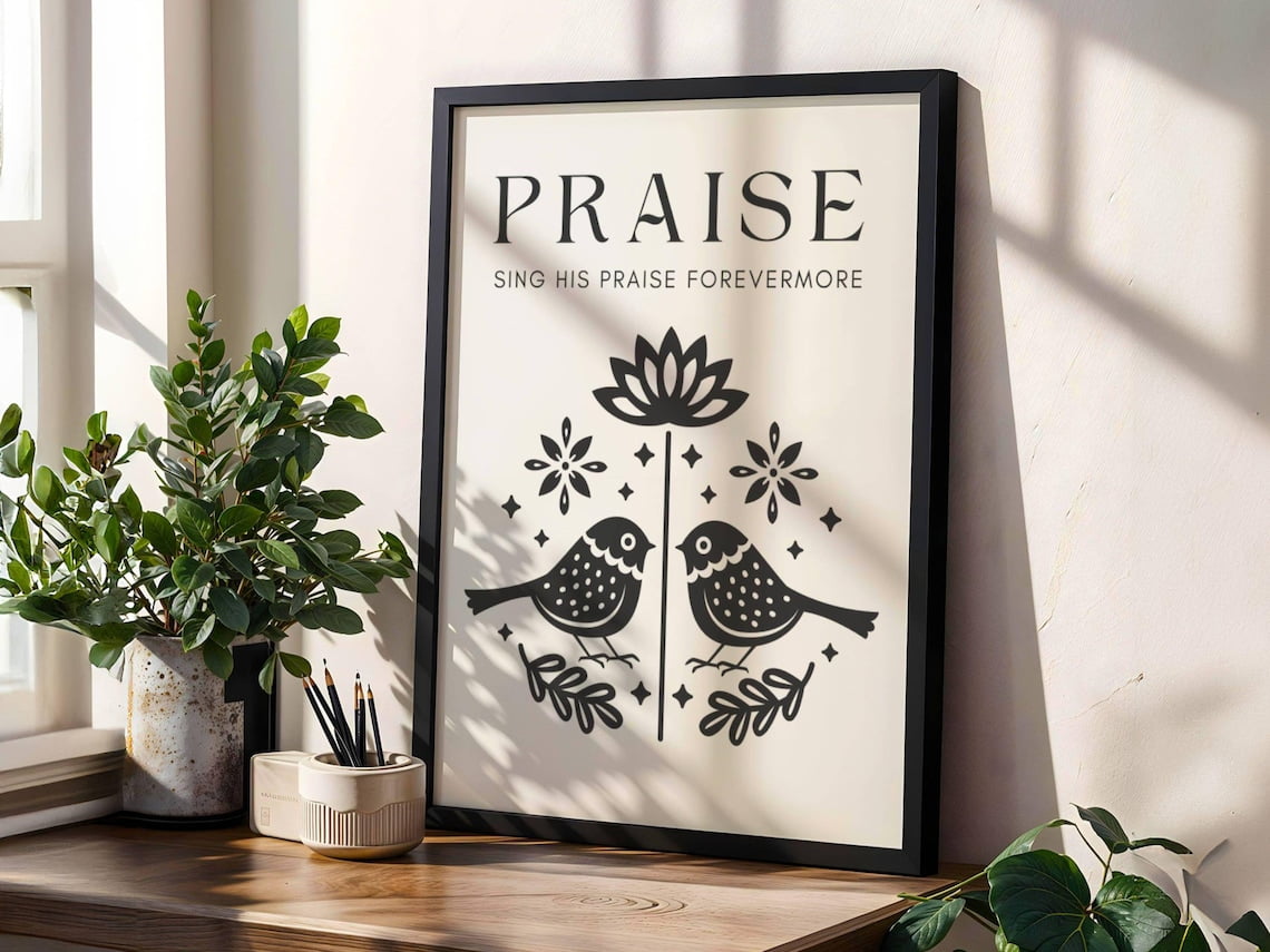 Praise Poster Christian Folk Bird Art Print with Scripture Theme for ...