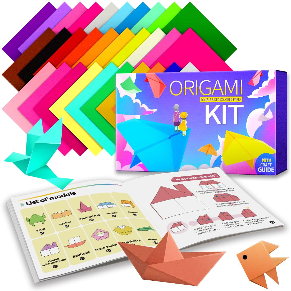 Praisebank Origami Paper, 220pcs IFF17 17 Colors 6x6 inch, Double Sided Color, Origami Paper Kit ...