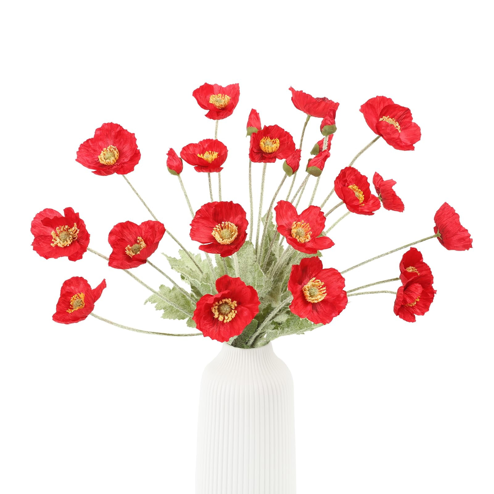 Prakilom Artificial Poppy Flowers (6 Stems, Red), Silk Bouquets for ...
