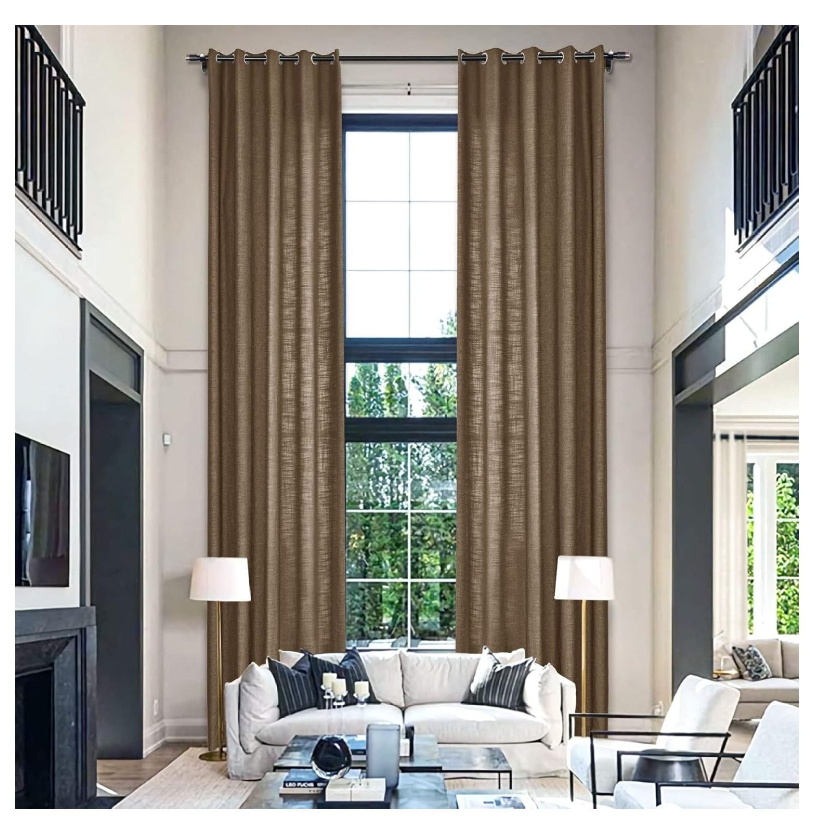 Praline Extra Long Curtains 108-inch to 288-inch Length Flax Textured ...