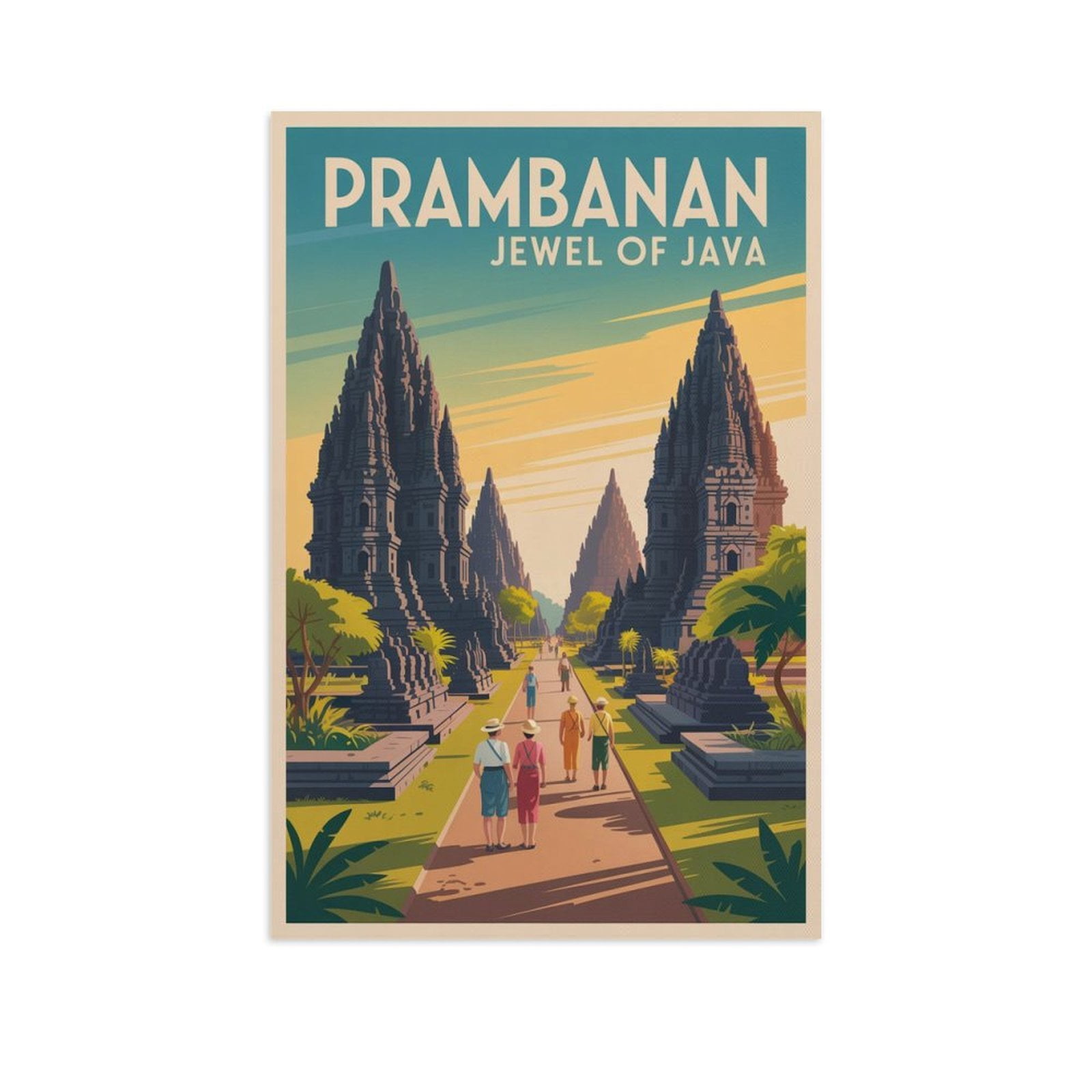 Prambanan Temple Jewel of Java Vintage Travel Poster Retro Indonesia ...