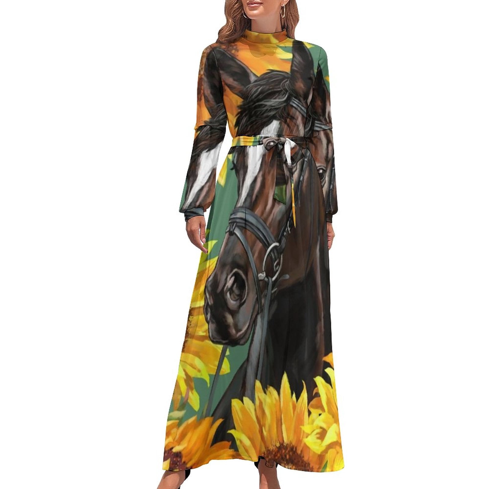 Prancing Horse Dress Sunset Print Elegant Maxi Dress Streetwear Beach ...