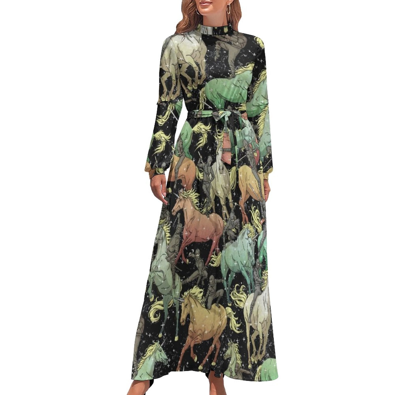 Prancing Horse Dress Sunset Print Elegant Maxi Dress Streetwear Beach ...