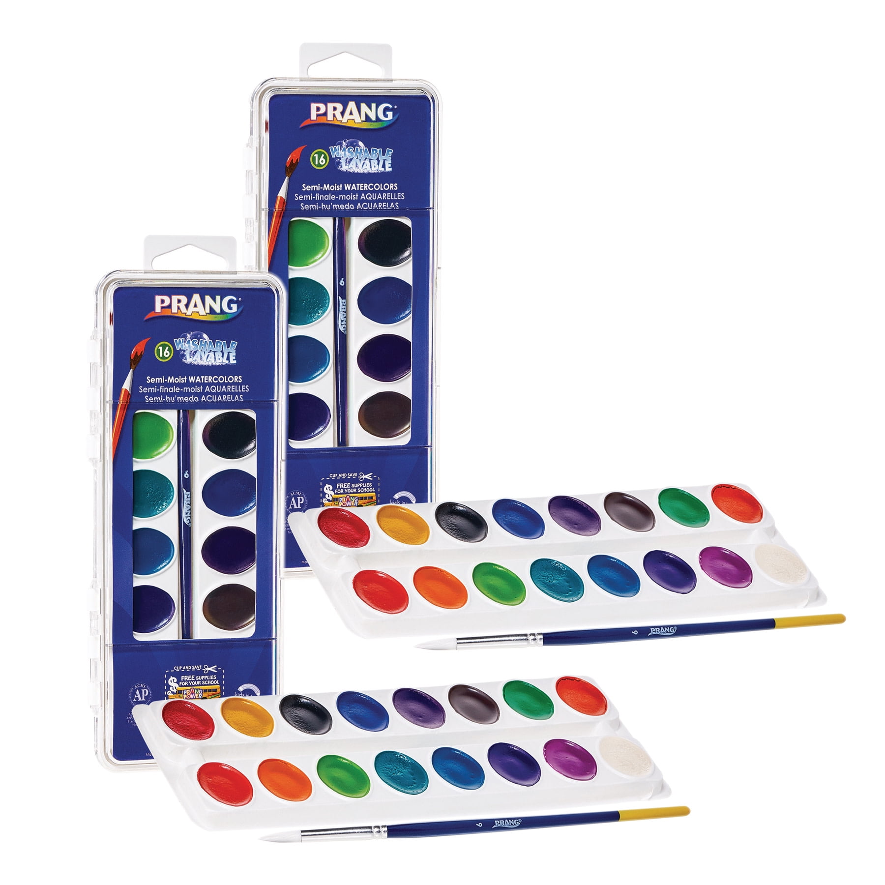 Prang Semi-Moist Washable Watercolor Set, 16 Assorted Colors, Pack of 2 ...