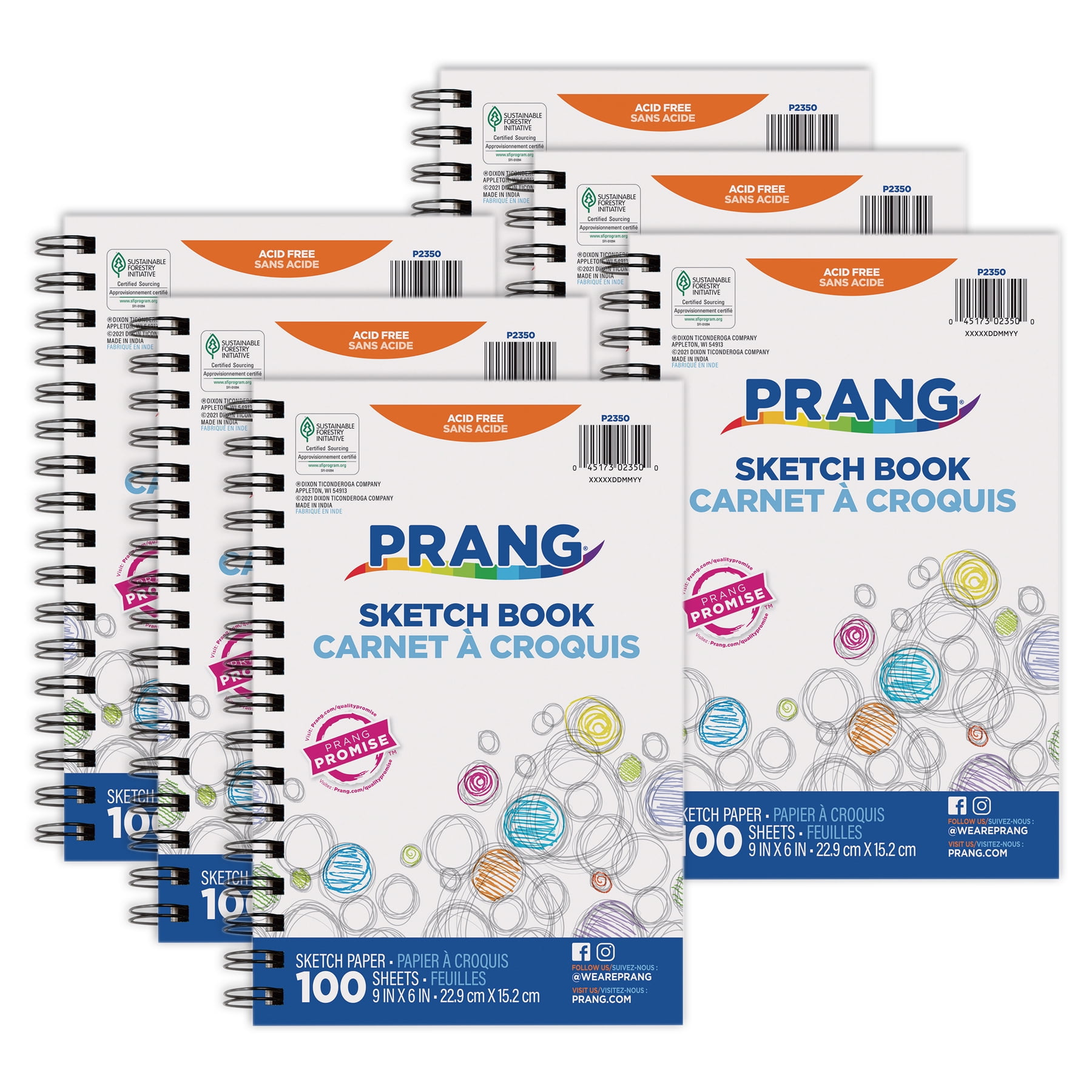 Prang Sketch Book, Lightweight, 9" x 6", 100 Sheets, Pack of 6 ...