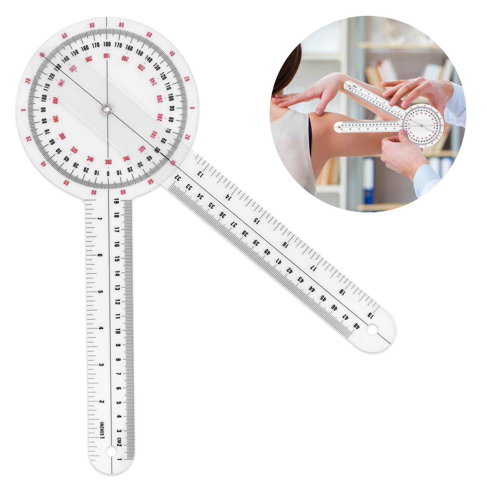 Prasacco 12 Inch Goniometer, Transparent Orthopedic Angle Ruler Plastic ...