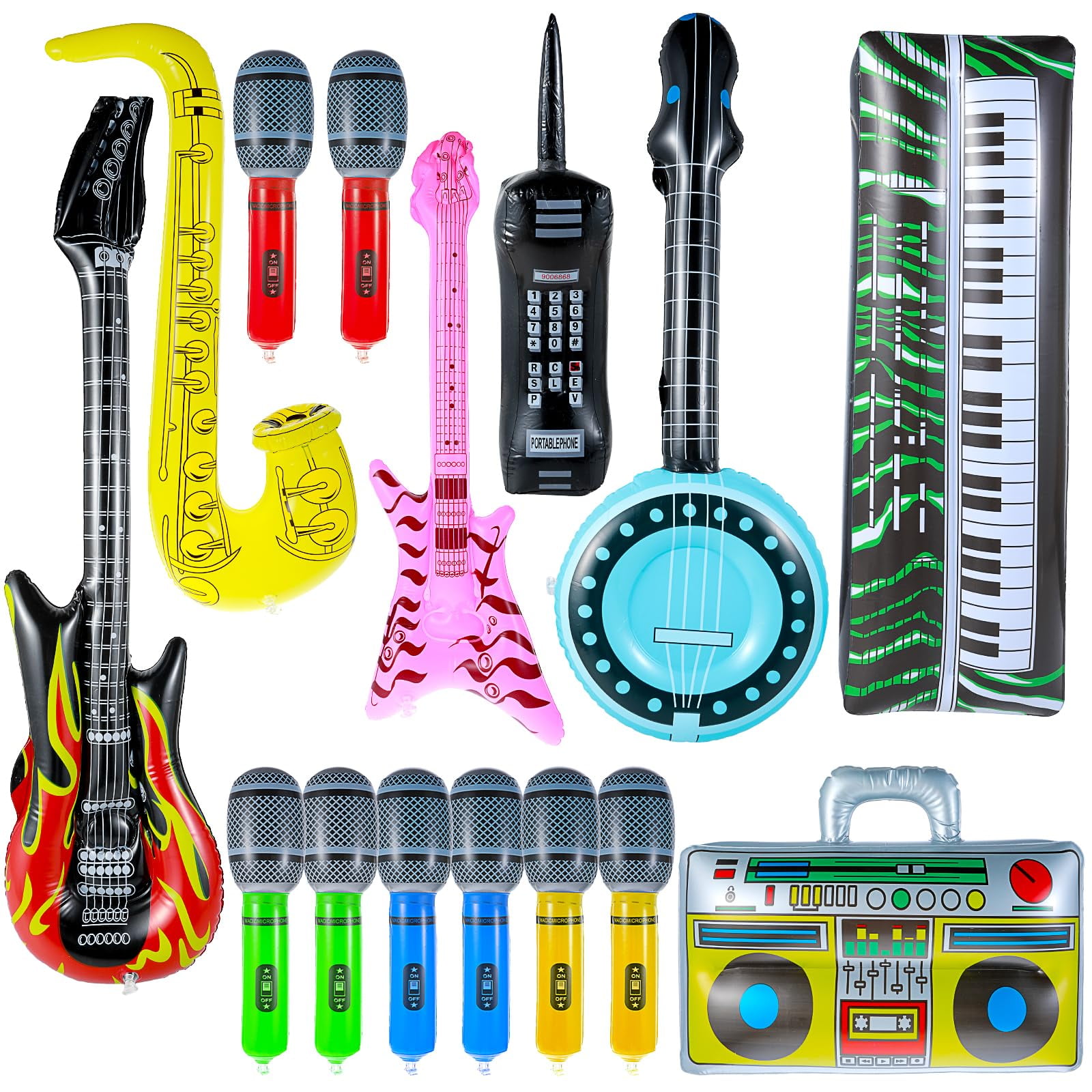 Prasacco 15 Pcs Inflatable Instruments Rock Star Toy Set Photo Booth ...