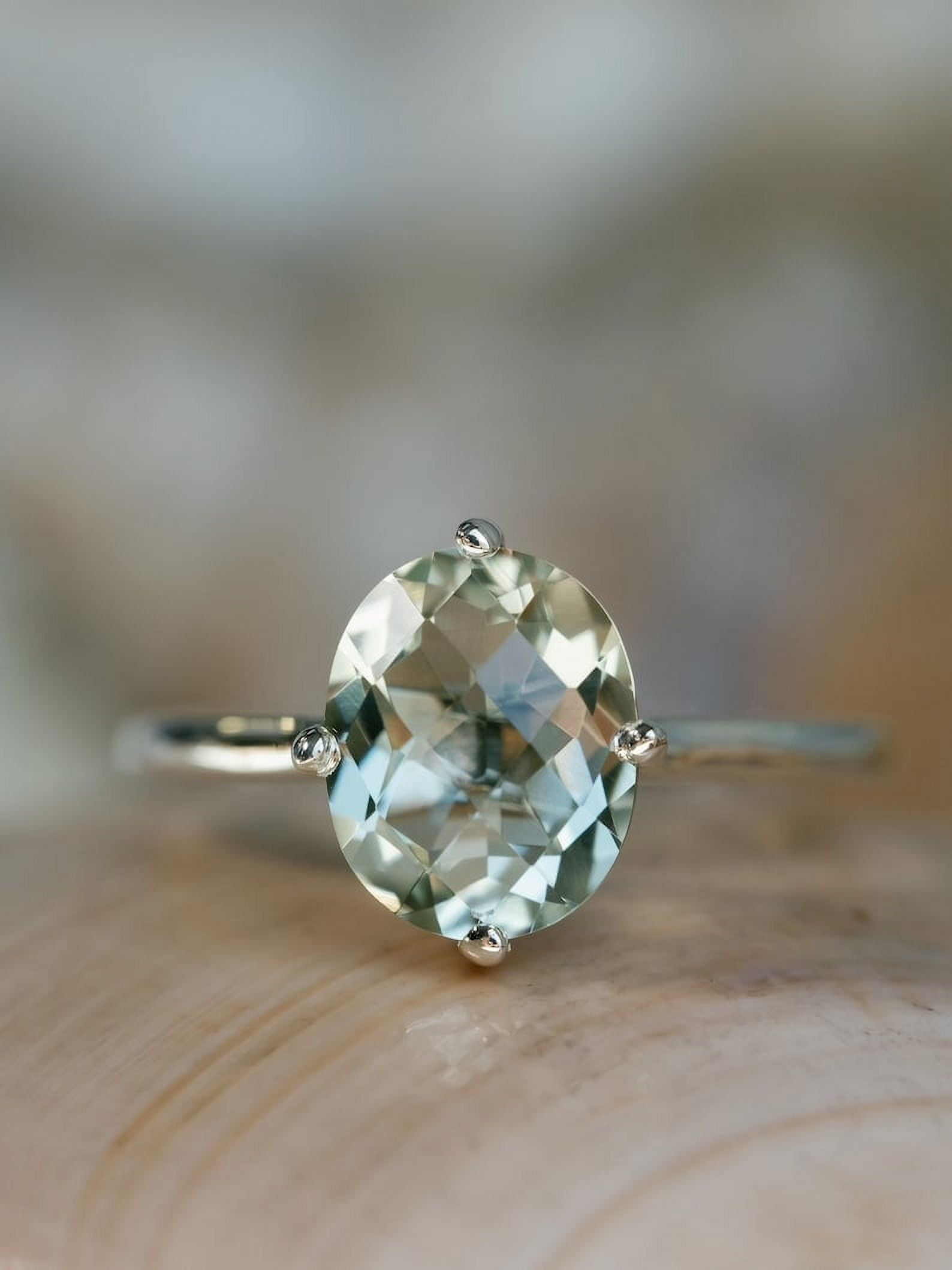 Prasiolite Ring, Green Amethyst Ring, Prasiolite Solitaire Ring, Oval ...