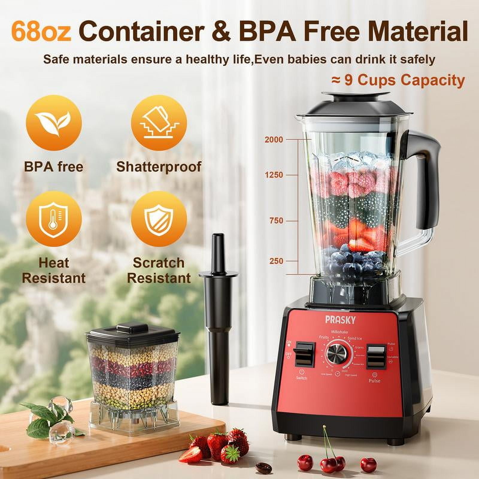 Prasky Professional Blender,Kitchen for Blender 68oz BPA Free 2 ...