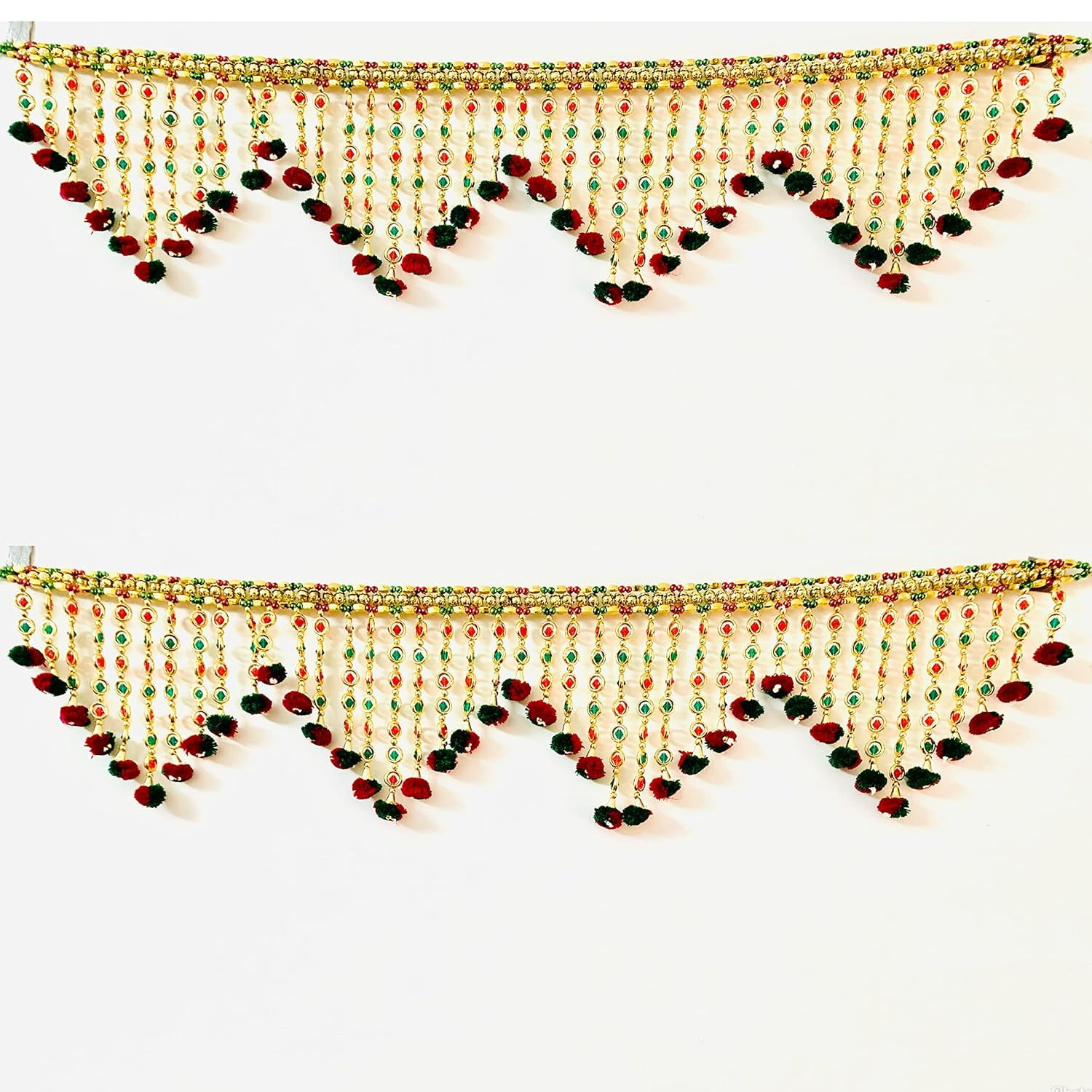 Pratham EnterprisesPack of 2 Purely Handmade Golden Crystal Jhumar Toran with Colourful ...