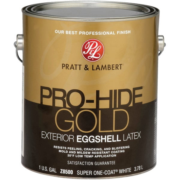 Pratt & Lambert Pro-Hide Gold Latex Eggshell Exterior House Paint, Super One-Coat White, 1 Gal ...