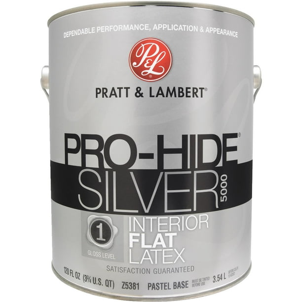 Pratt & Lambert Pro-Hide Silver 5000 Latex Flat Interior Wall Paint, Pastel Base, 1 Gal ...