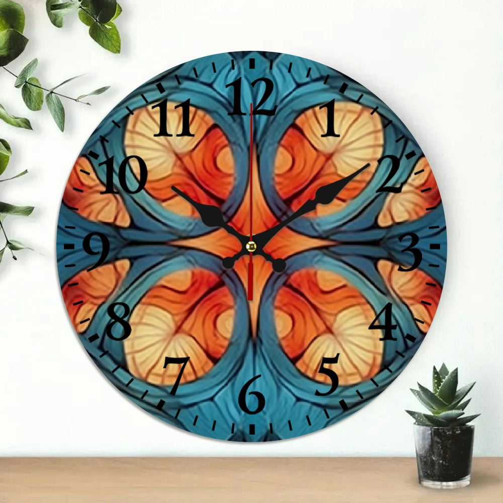 Pratyus 10 Inch Round Wooden Wall Clock Art Deco Print Silent ...