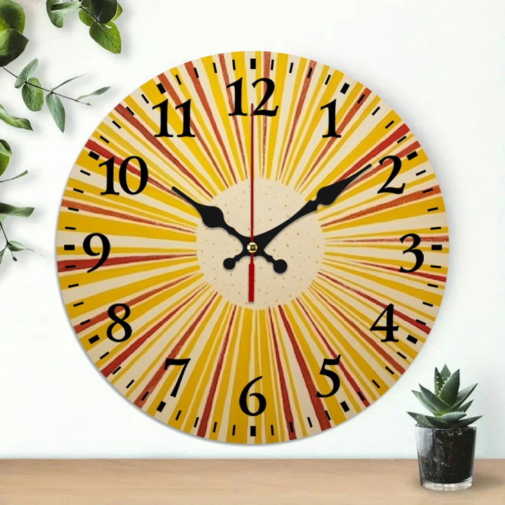 Pratyus 10-Inch Sunburst Minimalist Yellow Center Wall Clock for Living ...