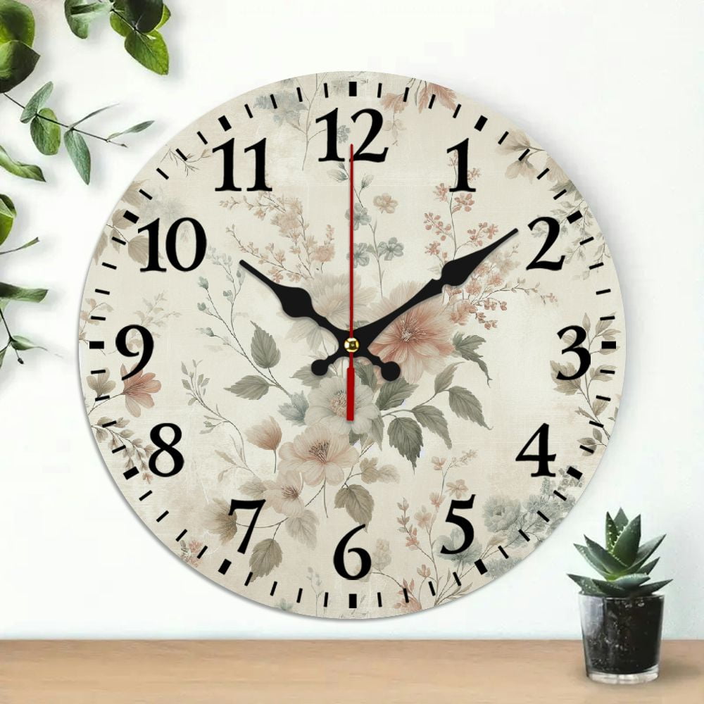 Pratyus 10 Inch Wall Clock Flowers Leaves Print Wall Hanging Decor for ...