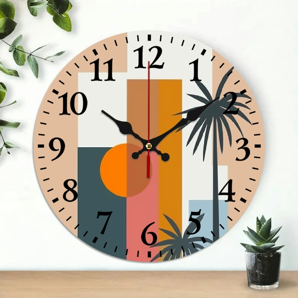 Pratyus 10 Inch Wall Clock for Living Room - Palm Tree Building Sun ...