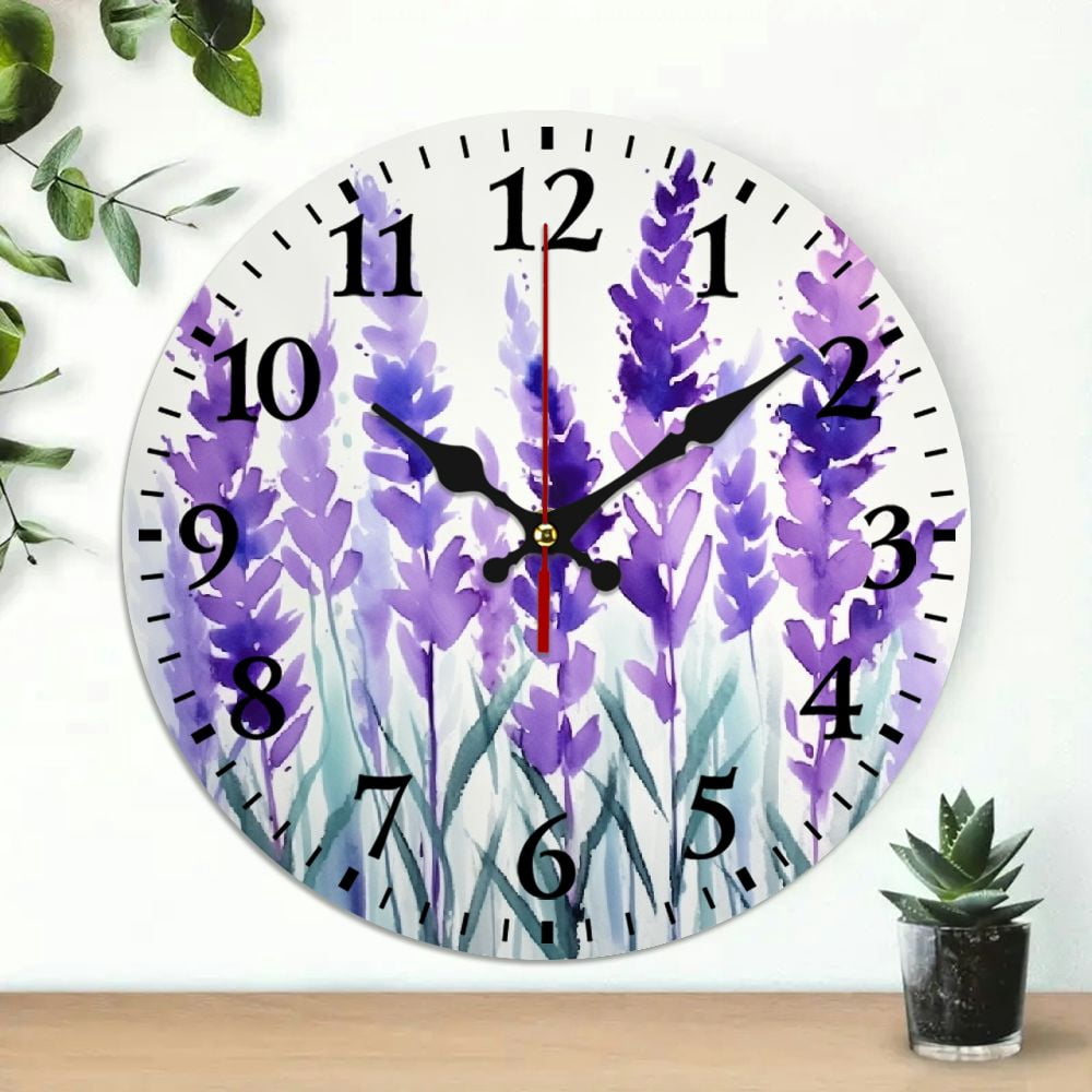 Pratyus 10-Inch Wooden Wall Clock with Lavender Flowers Print, Wall ...