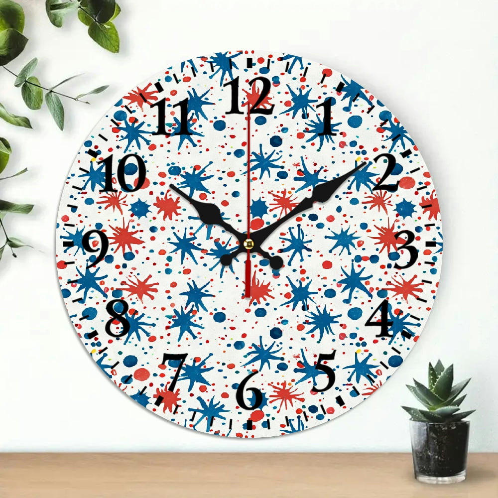 Pratyus 10-Inch Wooden Wall Clock with Stars Dots Pattern Theme for ...