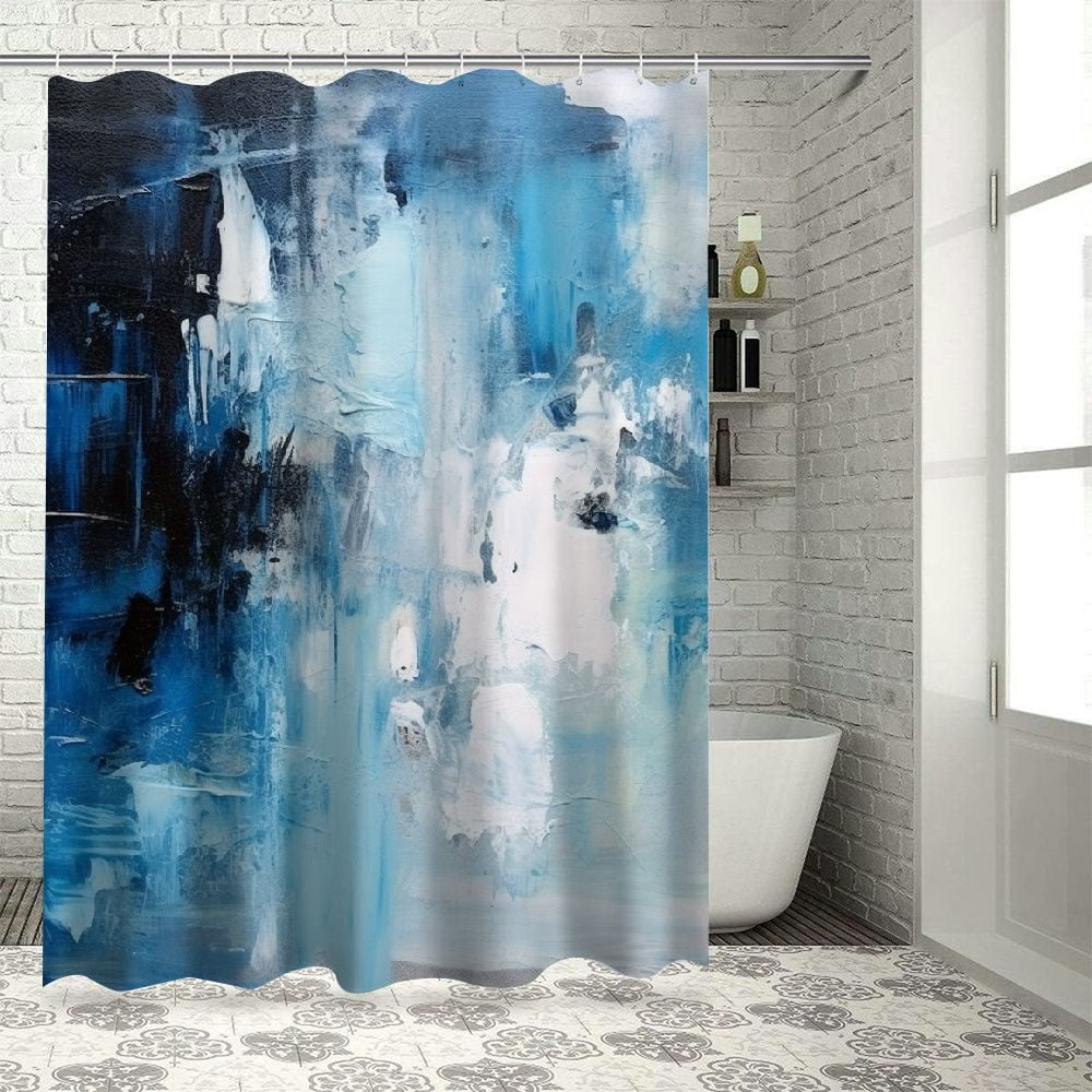 Pratyus Abstract Brush Strokes Printed Shower Curtain Set with Hooks ...