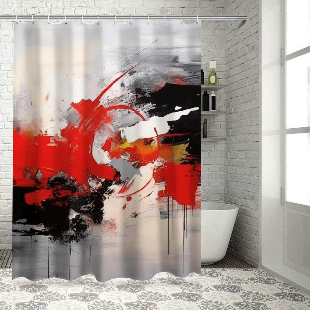 Pratyus Abstract Brush Strokes Printed Shower Curtain, Sustainable ...