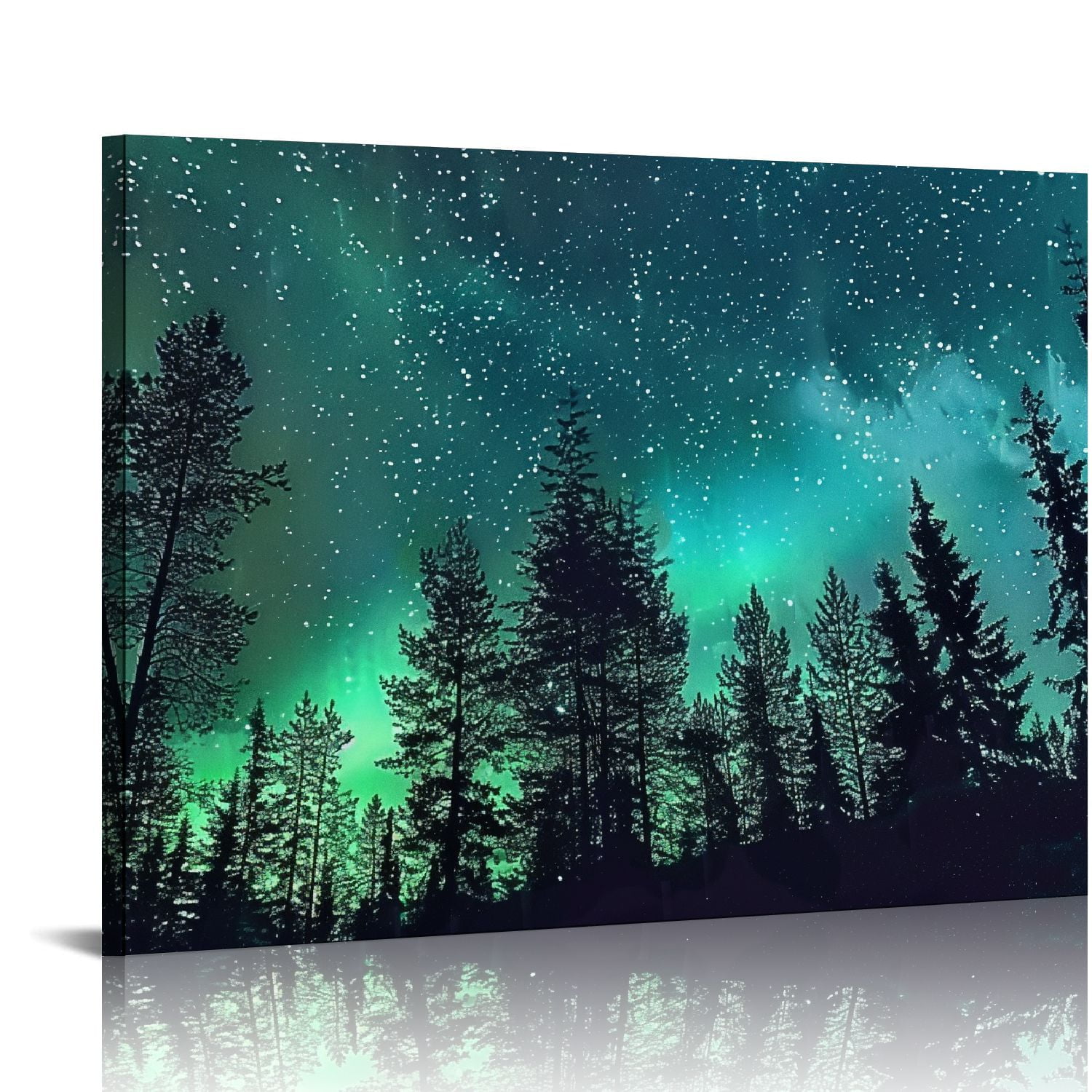 Pratyus Aurora Borealis Trees Night Sky Canvas Wall Decor for Bedroom ...