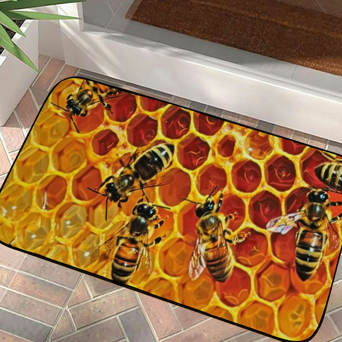Pratyus Bees Honeycomb Beehive Washable Door Mat Non-Slip Soft and Wear ...