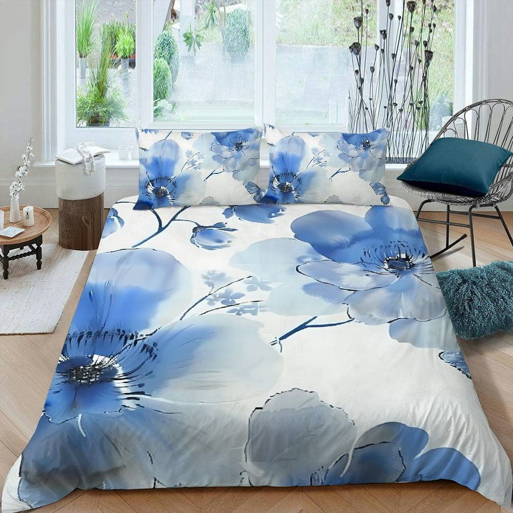 Pratyus Blue Flower Butterfly 3-Piece Bedding Set, Easy to Clean and ...